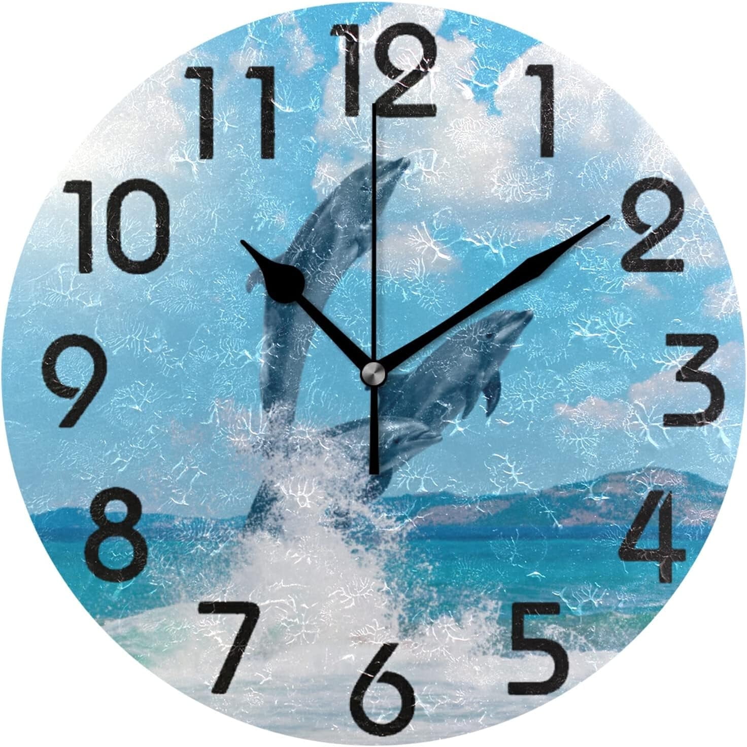 Dreamtimes Beautiful Sea Dolphins Jumping Outer Water Round Wall Clock ...