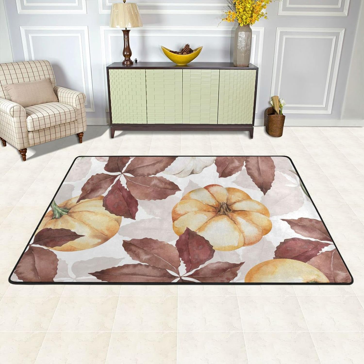 Dreamtimes Beautiful Watercolor Pumpkins Area Rug 72x48in Autumn Non ...