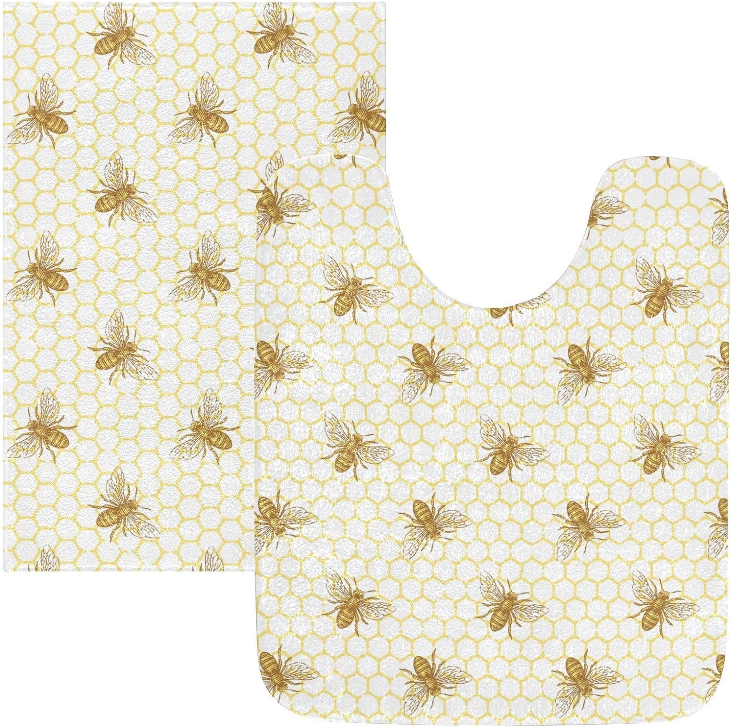 Dreamtimes Bee and Honeycomb Vintage Bath Mat for Bathroom Shower U ...