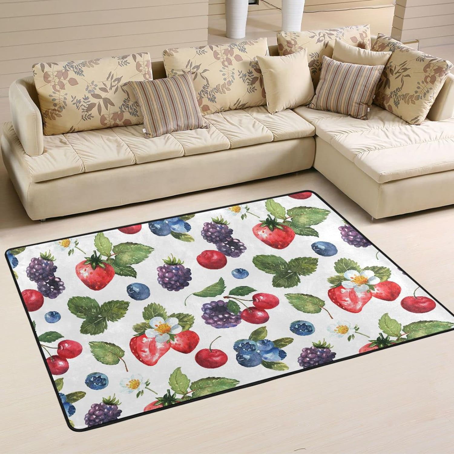 Dreamtimes Berries Watercolor Area Rug 72 x48in Seamless Pattern Non ...