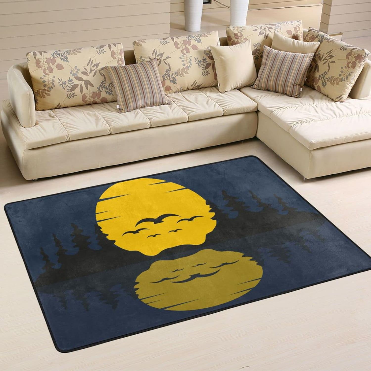 Dreamtimes Birds Silhouette Night Non-Slip Area Rug Cartoon Forest ...