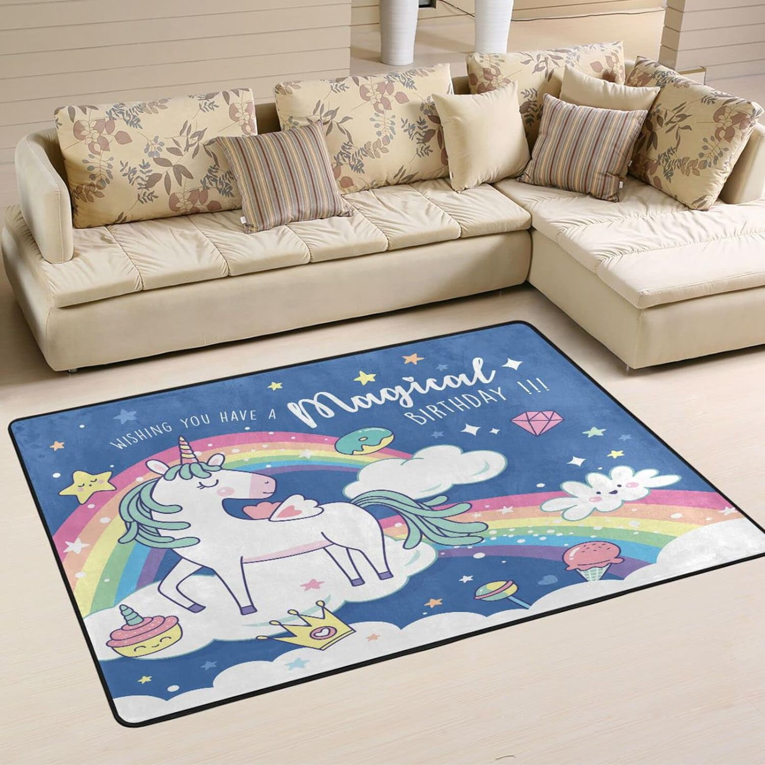 Dreamtimes Birthday Party Magical Unicorn Area Rug 72x48in Cartoon ...