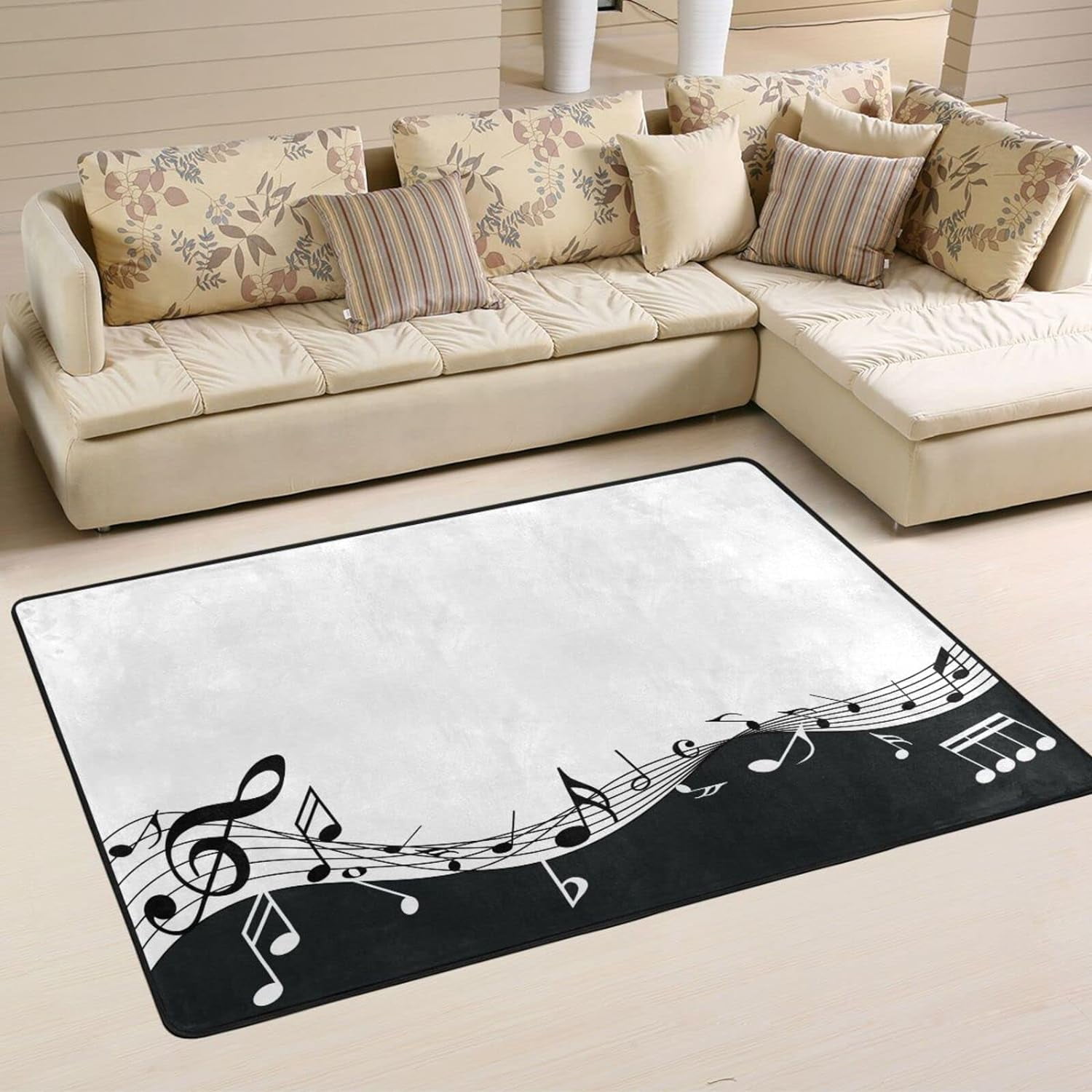 Dreamtimes Black Abstract Music Notes Area Rug 72x48in Rainbow Line ...