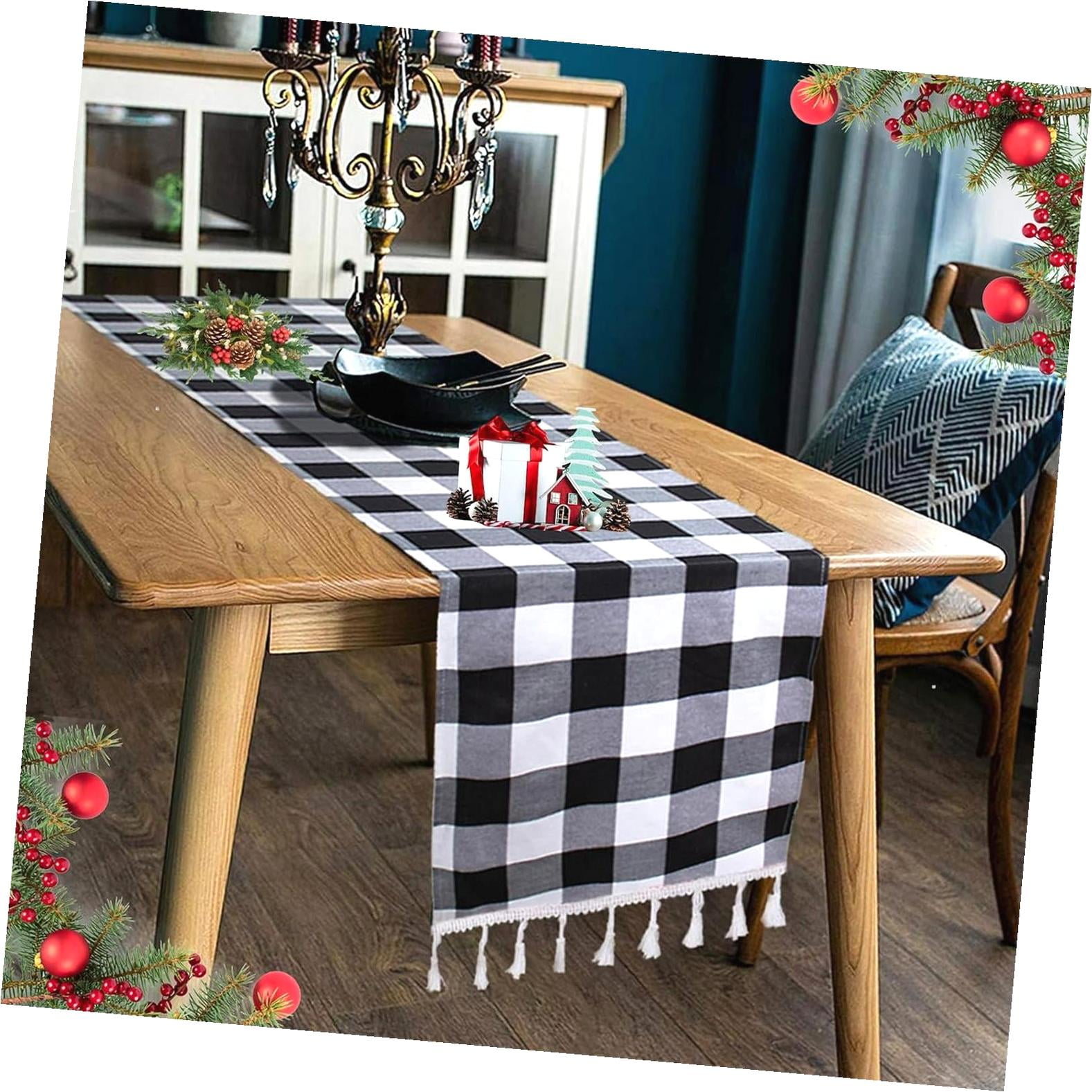 Dreamtimes Black and White Checkered Table Runner, 90 Inches Long ...