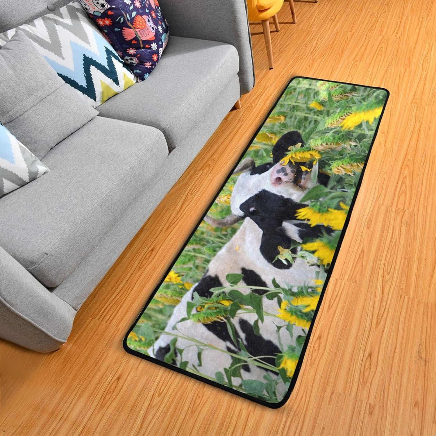 Dreamtimes Black White Cow Runner Rug 2'x6' Kitchen Rug Non Slip with ...