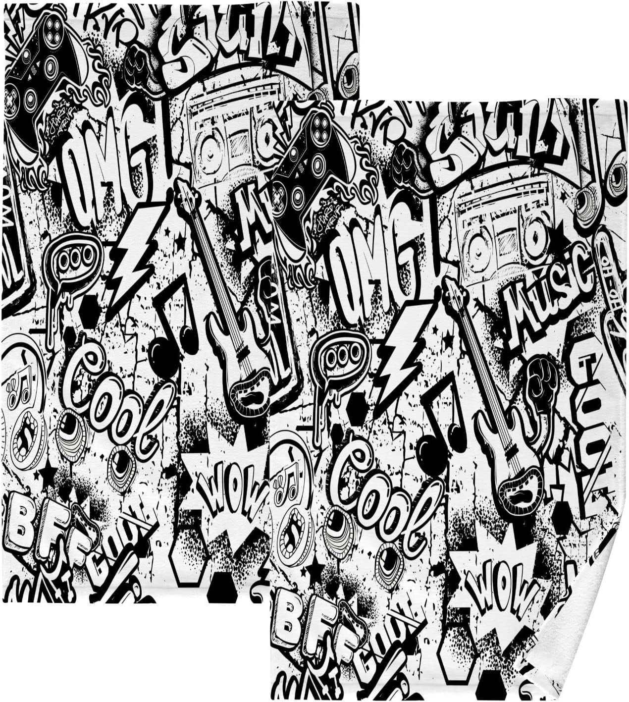 Dreamtimes Black White Graffiti Ultra Soft 2 PCS Towel Set, Highly ...