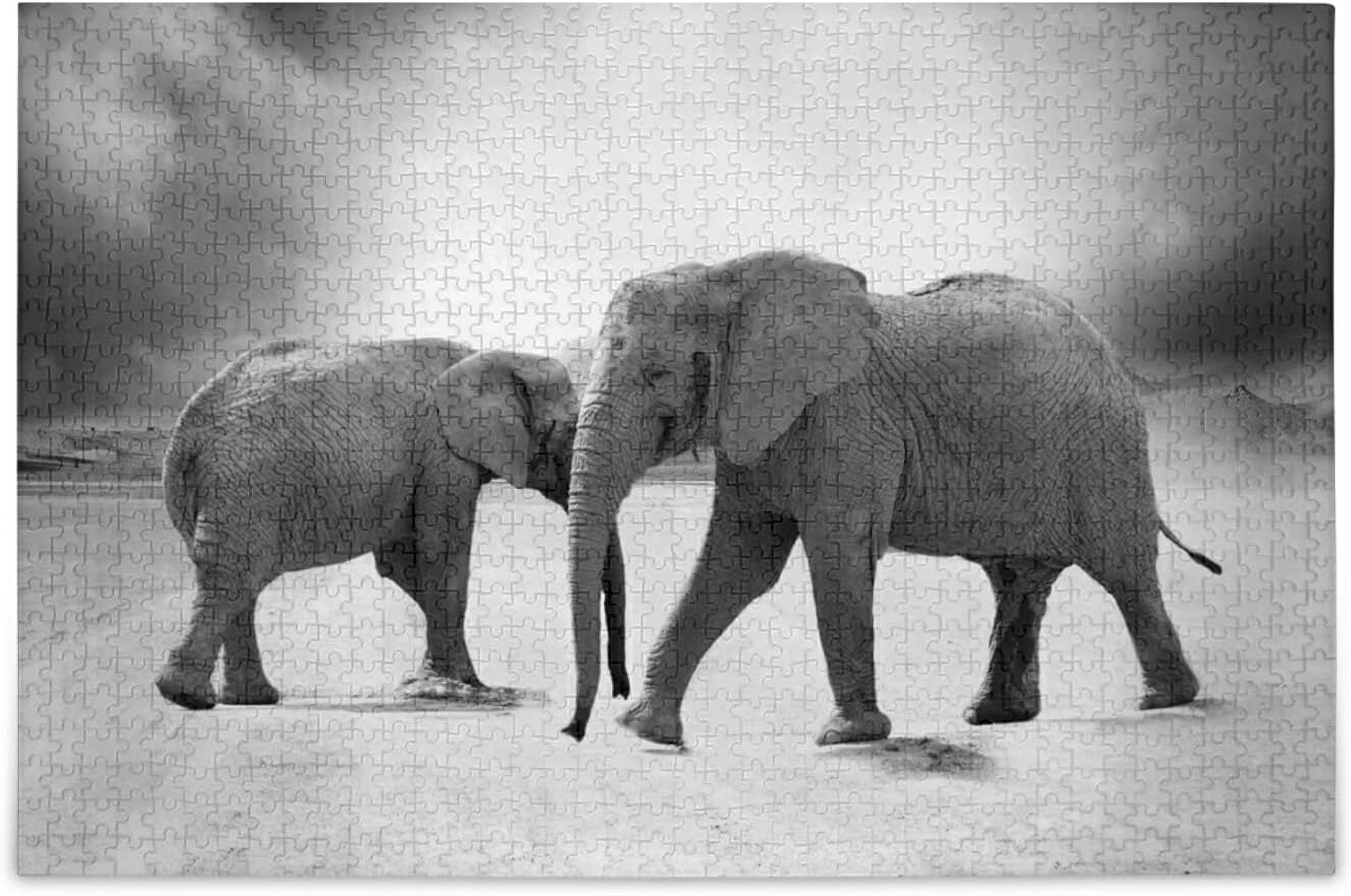 Dreamtimes Black White Two Elephants Walking on Field Jigsaw Puzzles ...