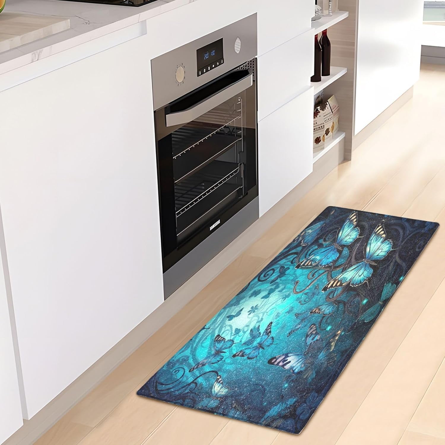 Dreamtimes Blue Butterflies Kitchen Mat 20"x39", Non Skid Kitchen ...