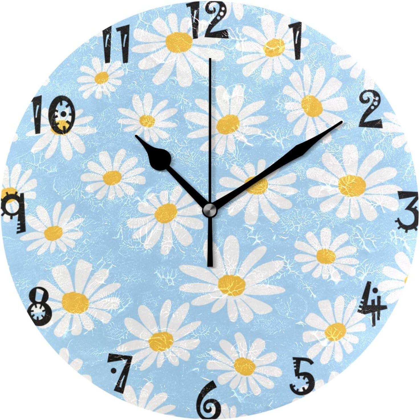 Dreamtimes Blue Cute Daisy Wall Clock,Silent Non Ticking 10 Inch ...