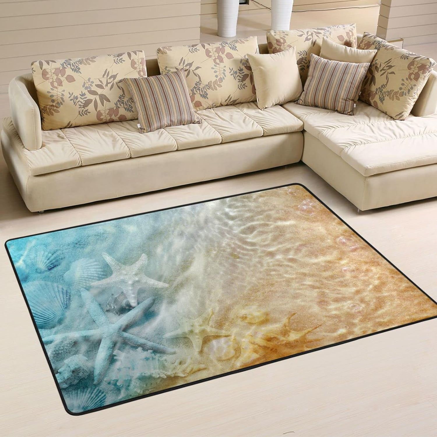 Dreamtimes Blue Sea Water Starfish Area Rug 72x48in Beach Seashells Non ...