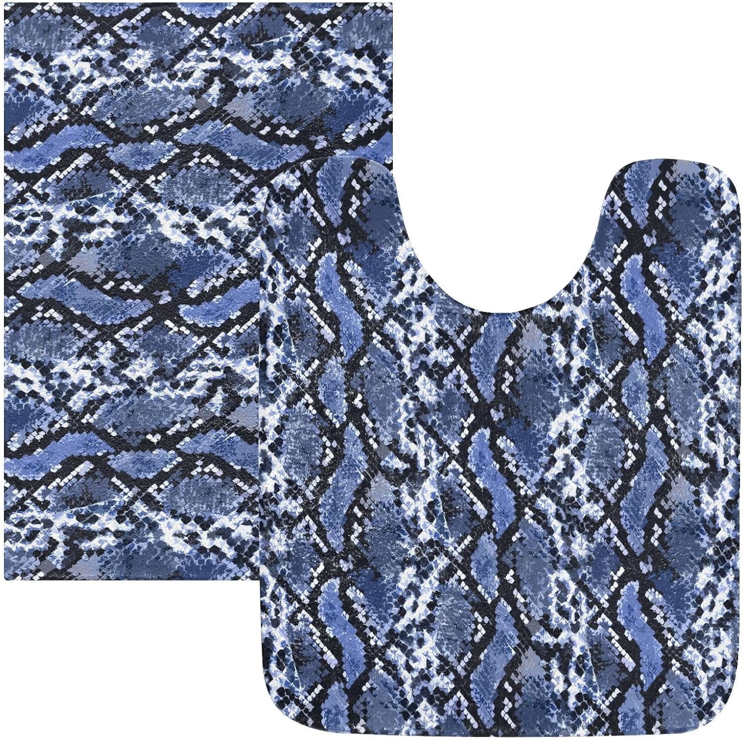 Dreamtimes Blue Snake Skin Print Bath Mat for Bathroom Shower U Shape ...