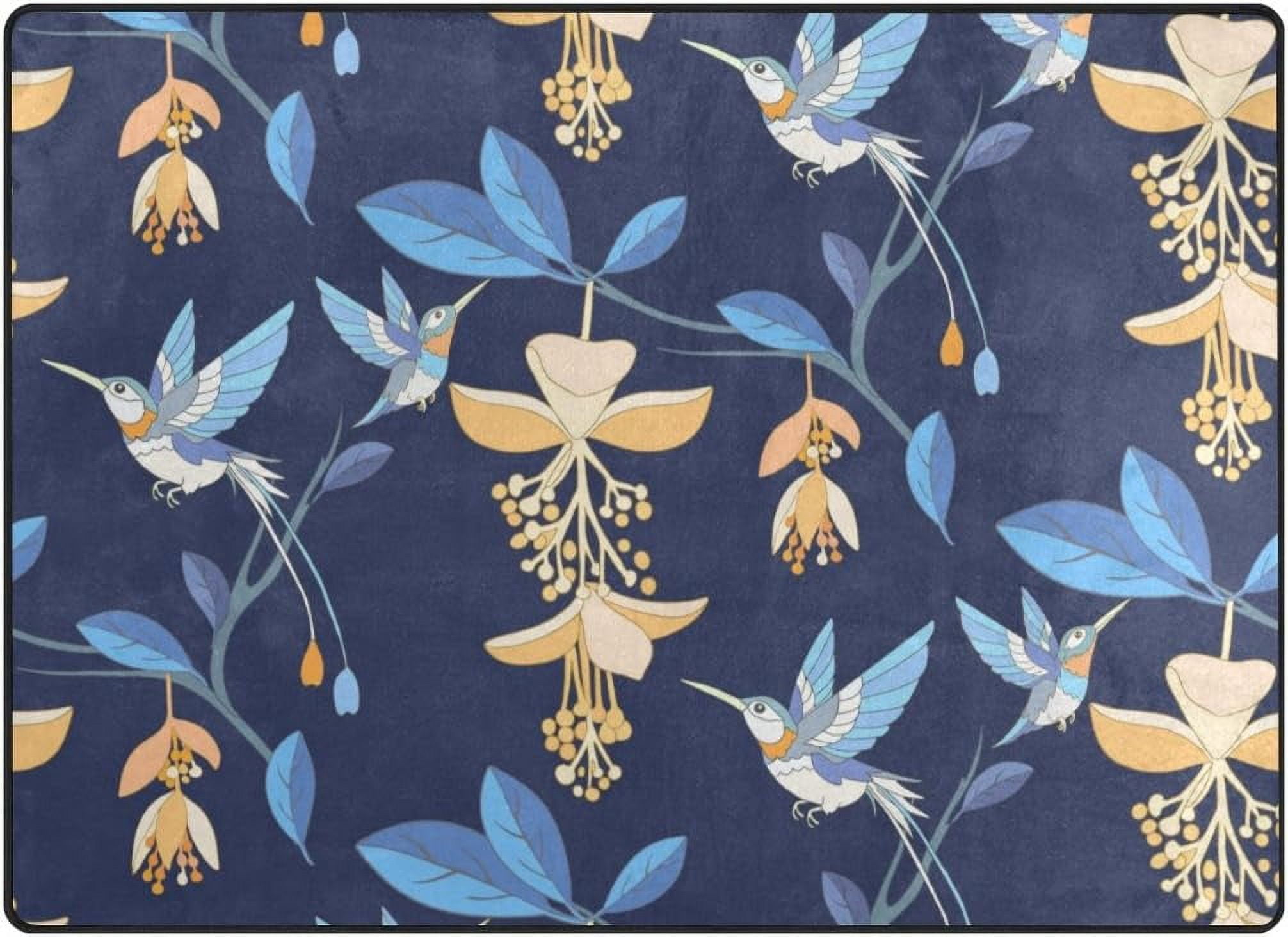 Dreamtimes Blue Tropical Jungle Flowers Hummingbird 80 x 58 inches ...