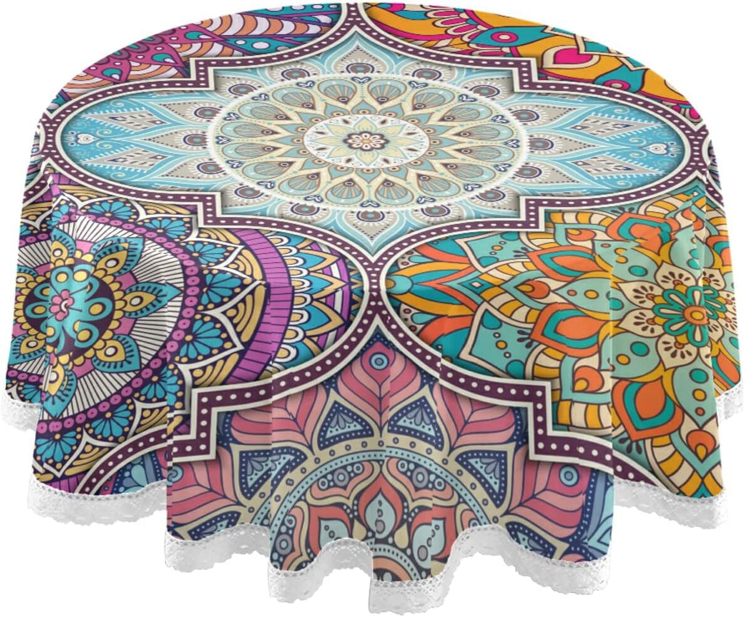 Dreamtimes Boho Mandala Round Tablecloth 60", Table Cover Water ...