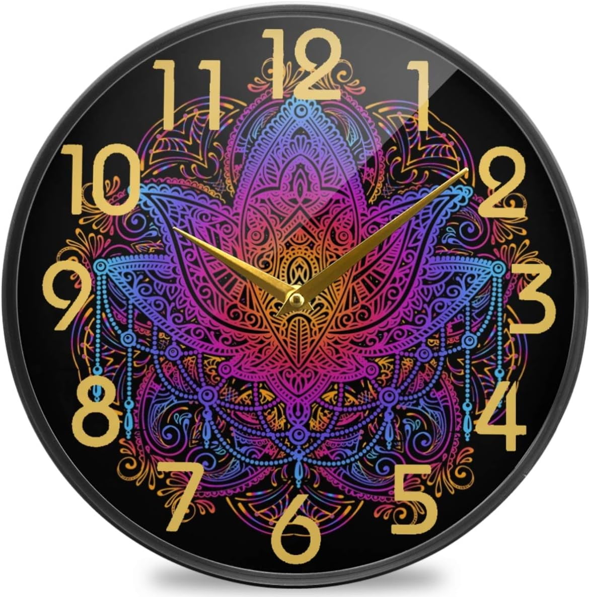 Dreamtimes Boho Ornamental Lotus Mandala Round Wall Clock, 12 Inch ...