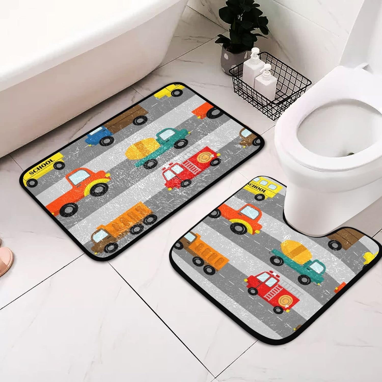 Dreamtimes Border with Childrens Cars Bathroom Rugs Set 2 Piece Cartoon ...