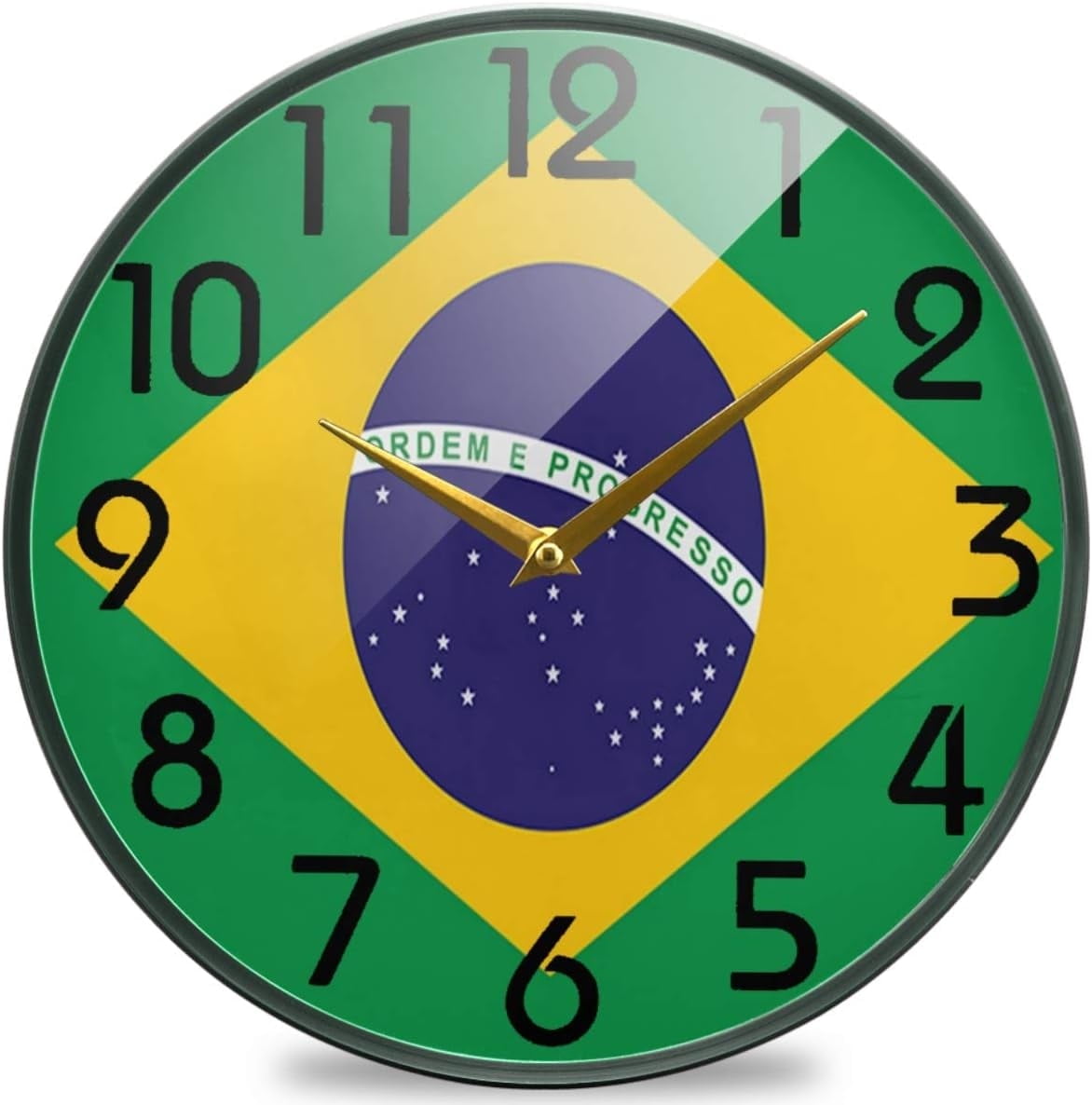 Dreamtimes Brazil Flag Print Round Wall Clock, 10 Inch Silent Battery ...