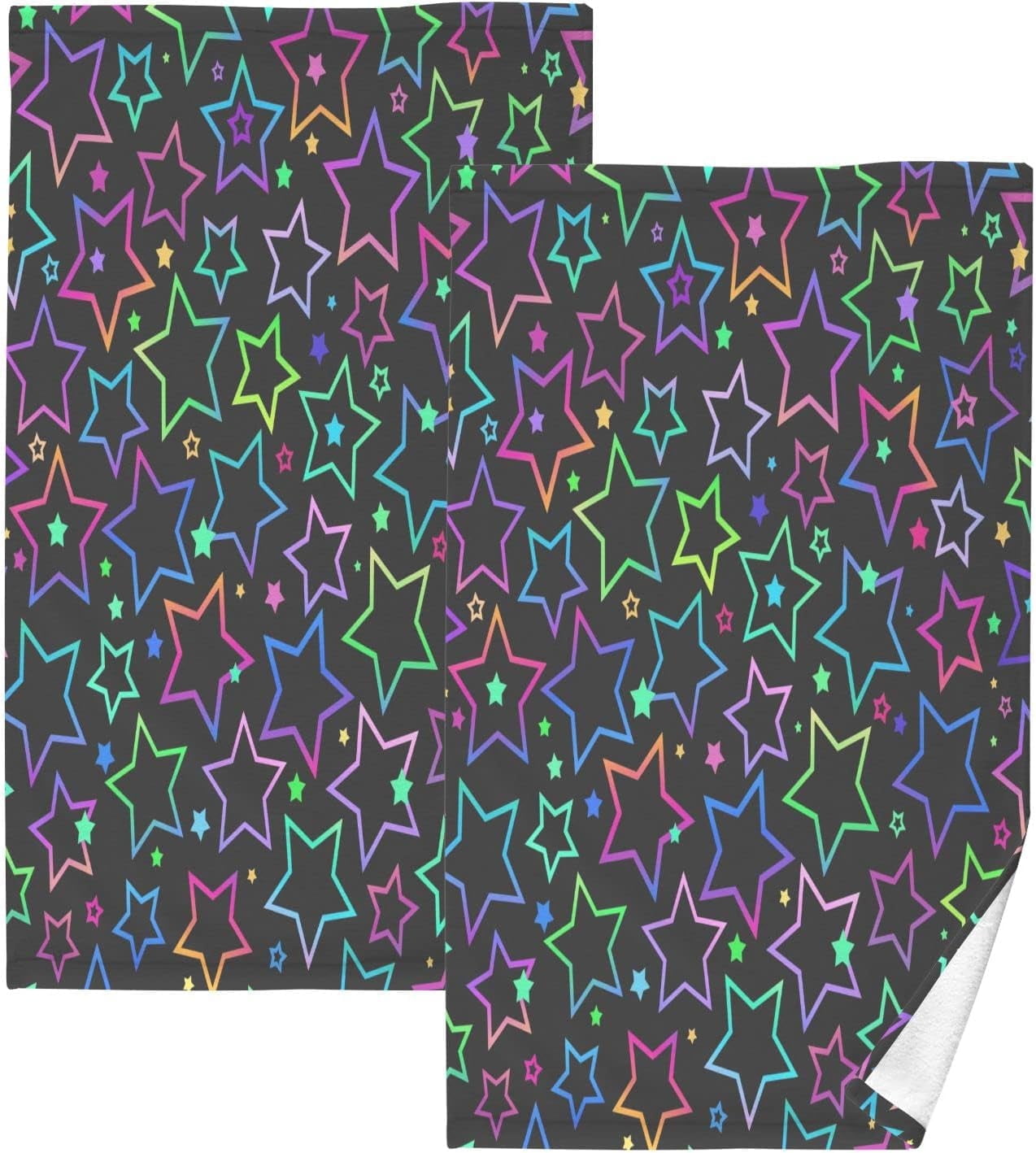 Dreamtimes Bright Neon Stars Print Pure Cotton Hand Towels for Bath ...