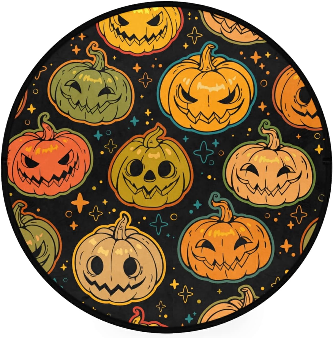 Dreamtimes Bright Orange Haloween Pumpkins Round Area Rug 3Ft Small ...