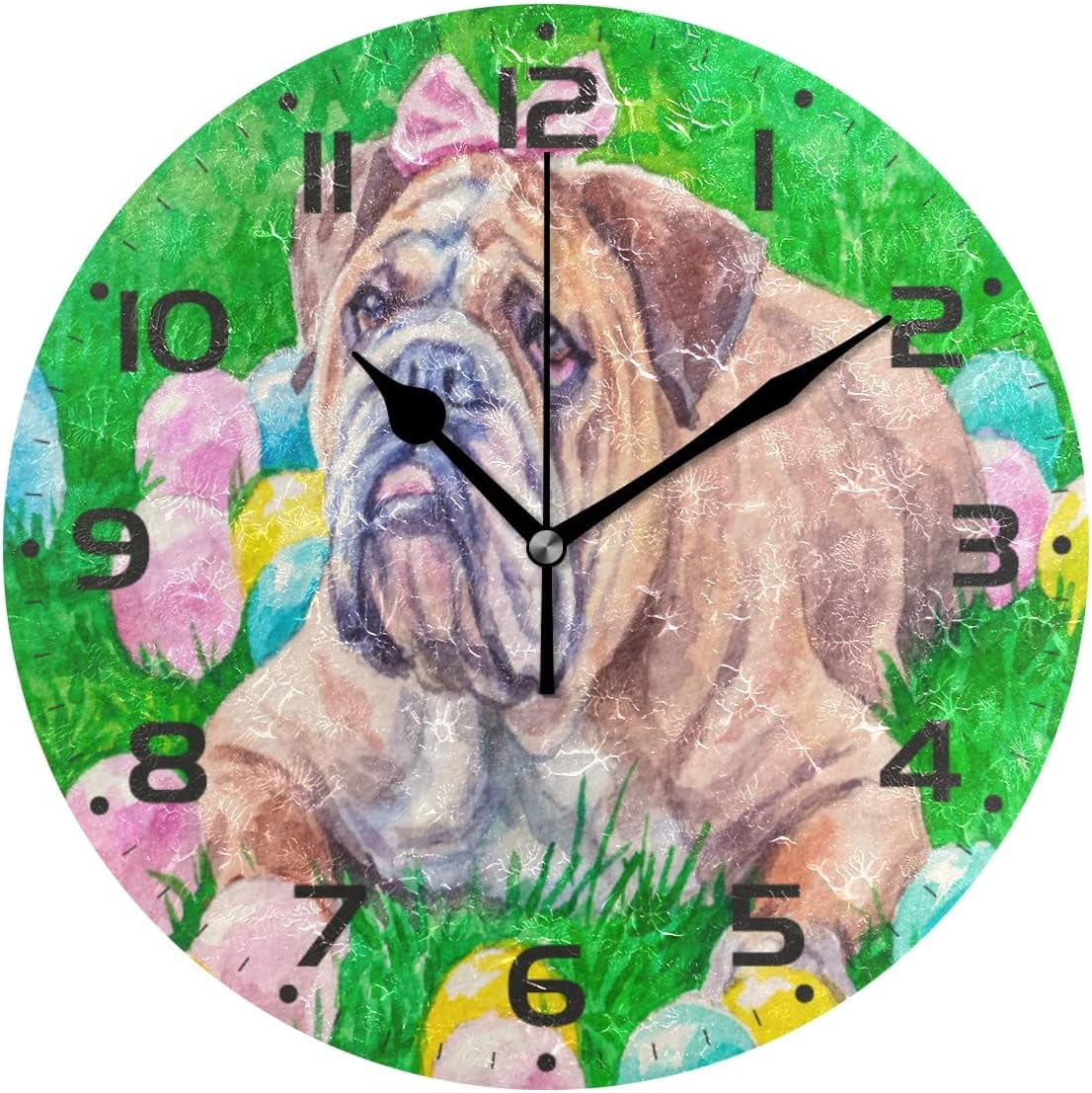 Dreamtimes Bulldog Easter Eggs Wall Clock, 10 Inch Silent Non Ticking ...