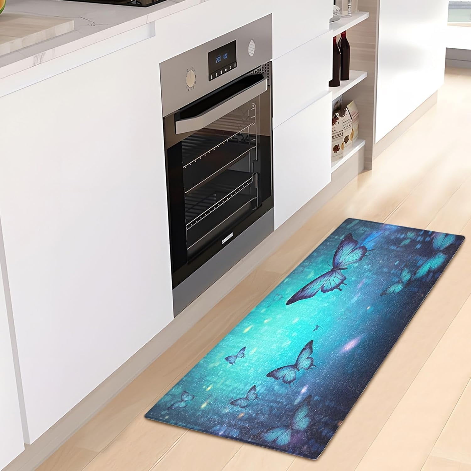 Dreamtimes Butterfly Blue Kitchen Mat 20"x39", Non Skid Kitchen Runner ...