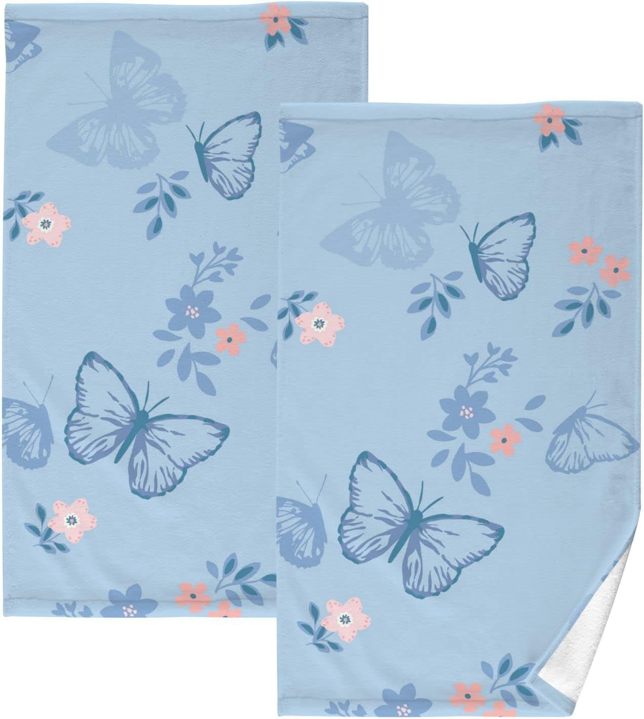 Dreamtimes Butterfly Cotton Hand Towels Set of 2 Absorbent Bath Towel ...