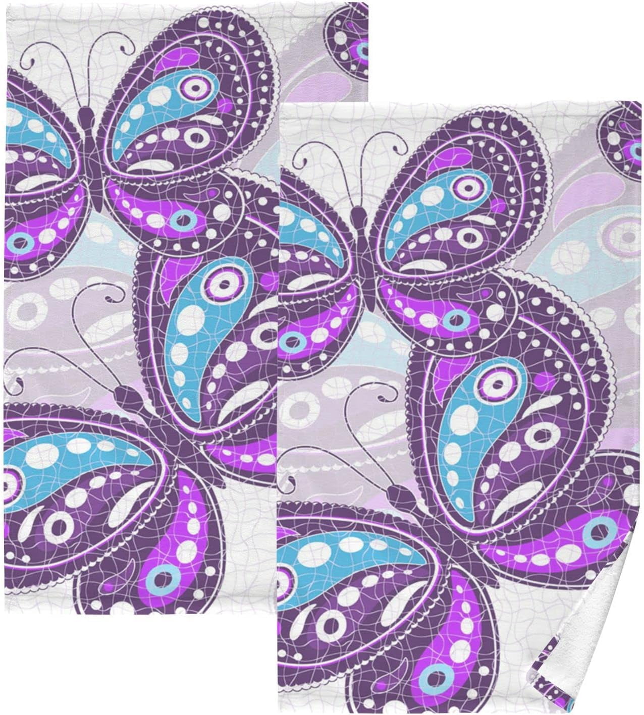 Dreamtimes Butterfly Cotton Hand Towels Set of 2 Absorbent Bath Towel ...