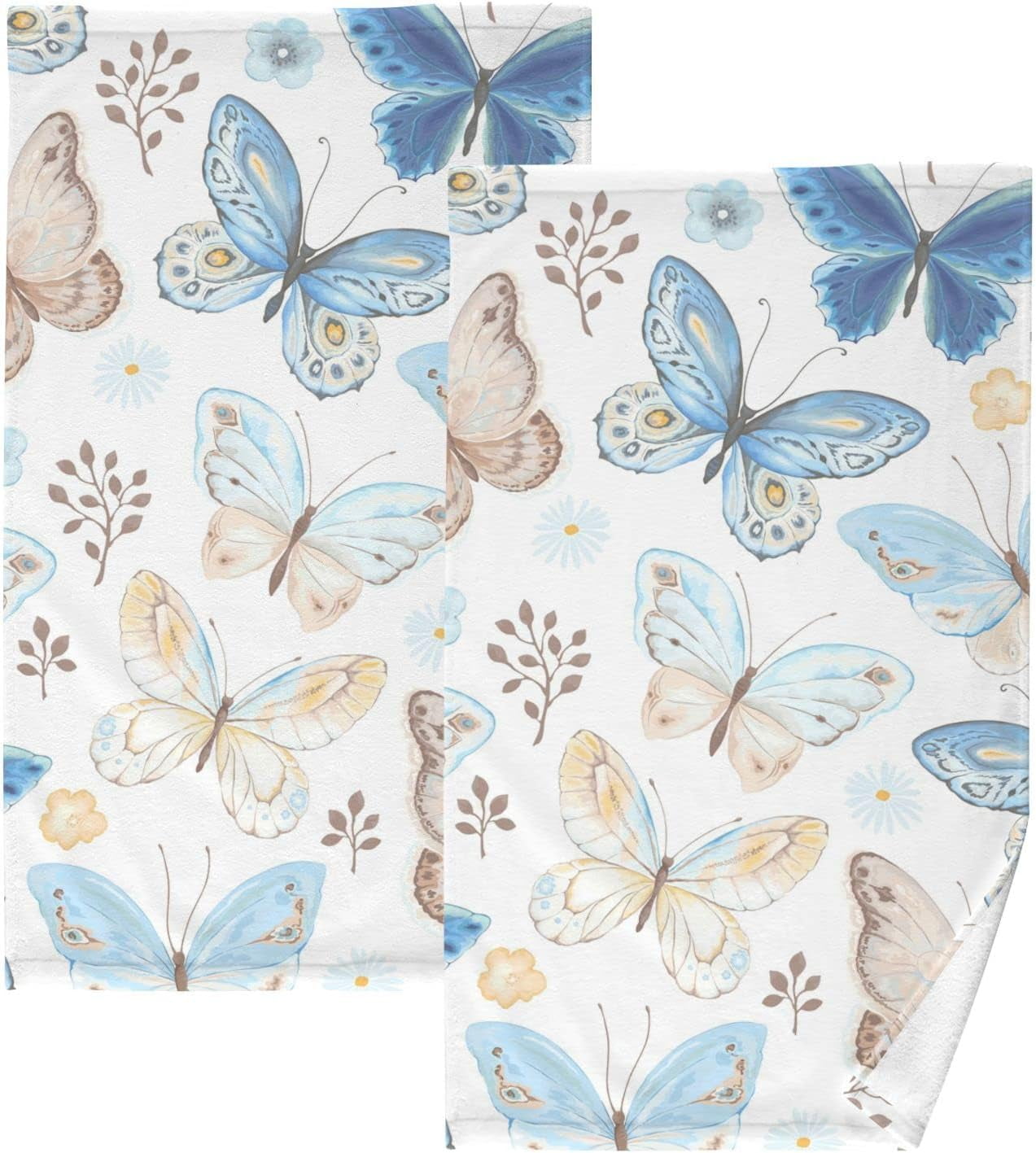 Dreamtimes Butterfly Cotton Hand Towels Set of 2 Absorbent Bath Towel ...