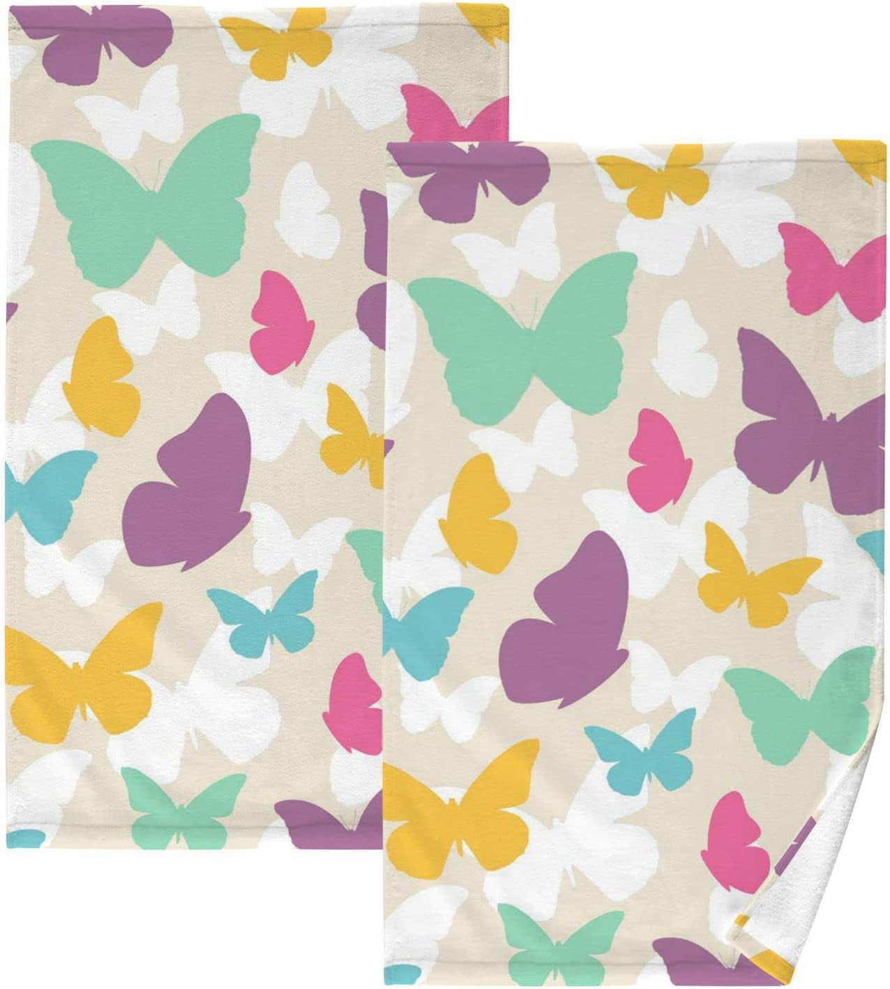 Dreamtimes Butterfly Cotton Hand Towels Set of 2 Absorbent Bath Towel ...