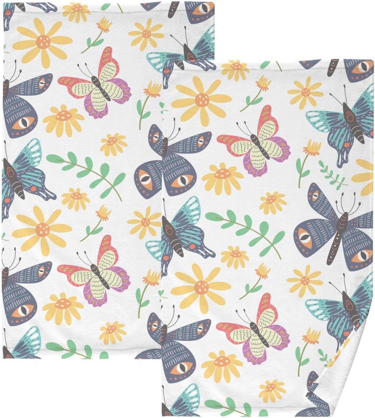 Dreamtimes Butterfly Cotton Hand Towels Set of 2 Absorbent Bath Towel ...