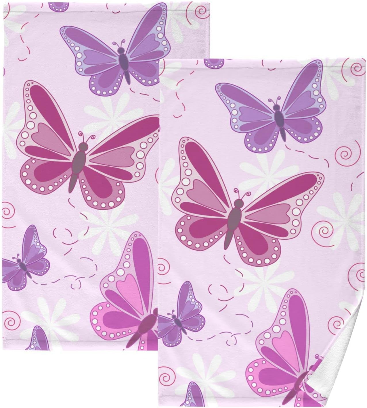 Dreamtimes Butterfly Cotton Hand Towels Set of 2 Absorbent Bath Towel ...