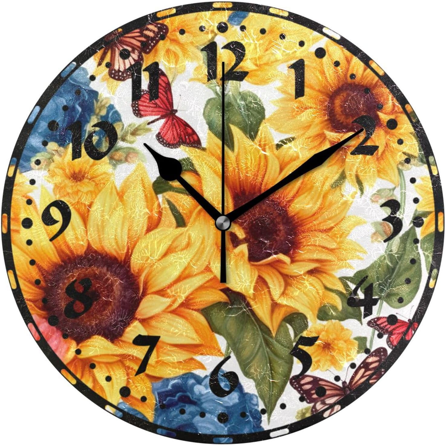 Dreamtimes Butterfly Sunflower Wall Clock, Silent Non Ticking 10 Inch ...