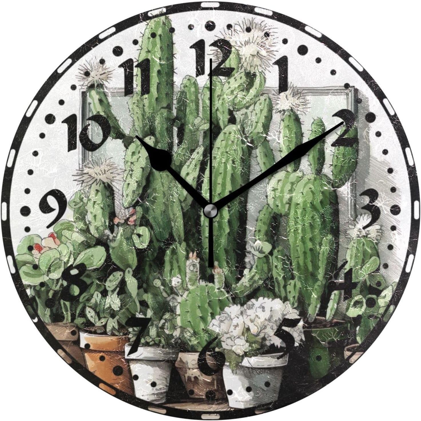 Dreamtimes Cactus Plants Flowers Wall Clock, Silent Non Ticking 10 Inch ...
