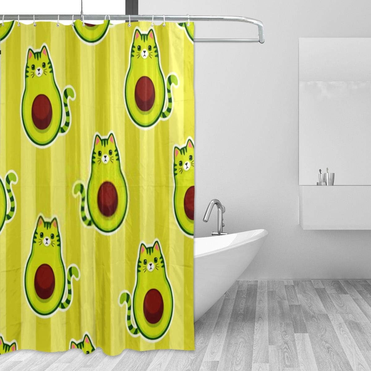 Dreamtimes Cartoon Avocado Cat Bath Shower Curtain Liners 72x72 100