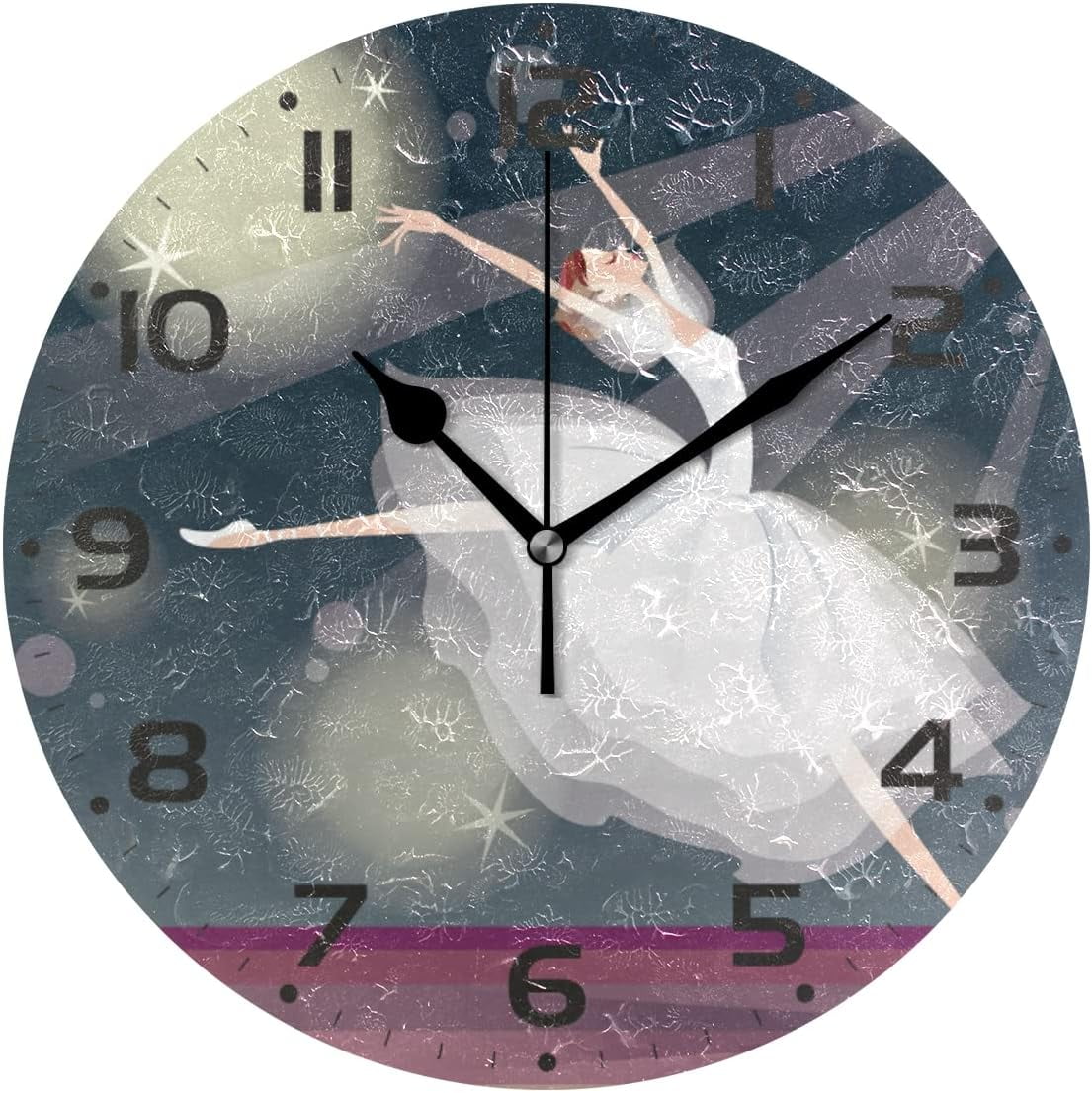 Dreamtimes Cartoon Ballet Girl Dancing Wall Clock, 10 Inch Silent Non ...