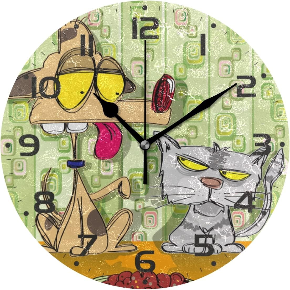 Dreamtimes Cartoon Cat Dog Wall Clock, 10 Inch Silent Non Ticking Round ...