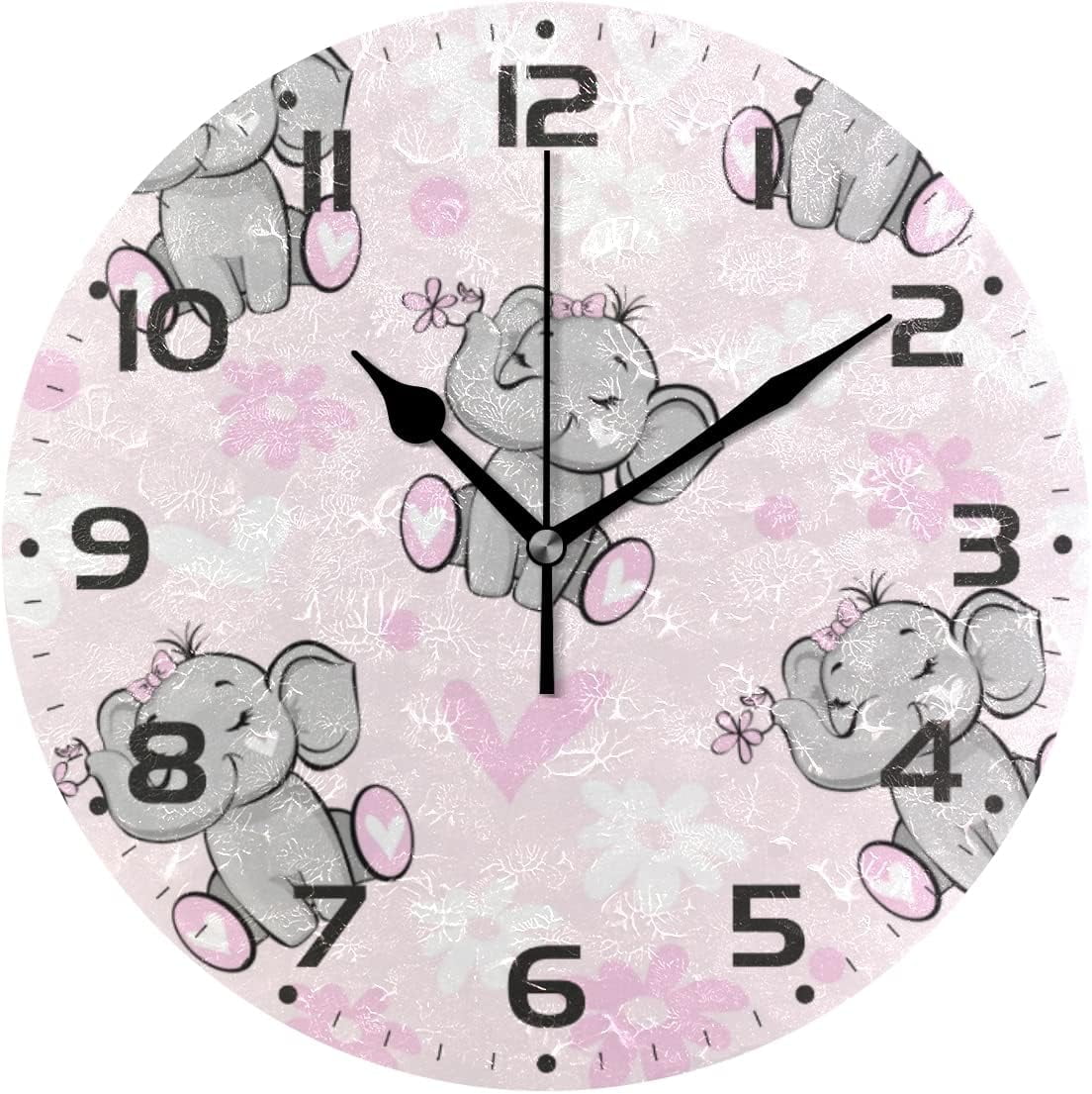 Dreamtimes Cartoon Elephant Wall Clock, 10 Inch Silent Non Ticking ...