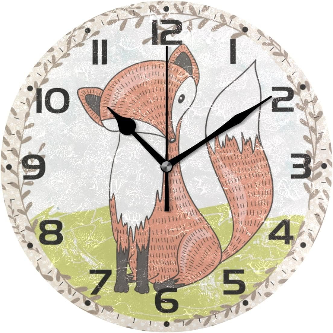 Dreamtimes Cartoon Fox Wall Clock, 10 Inch Silent Non Ticking Round ...