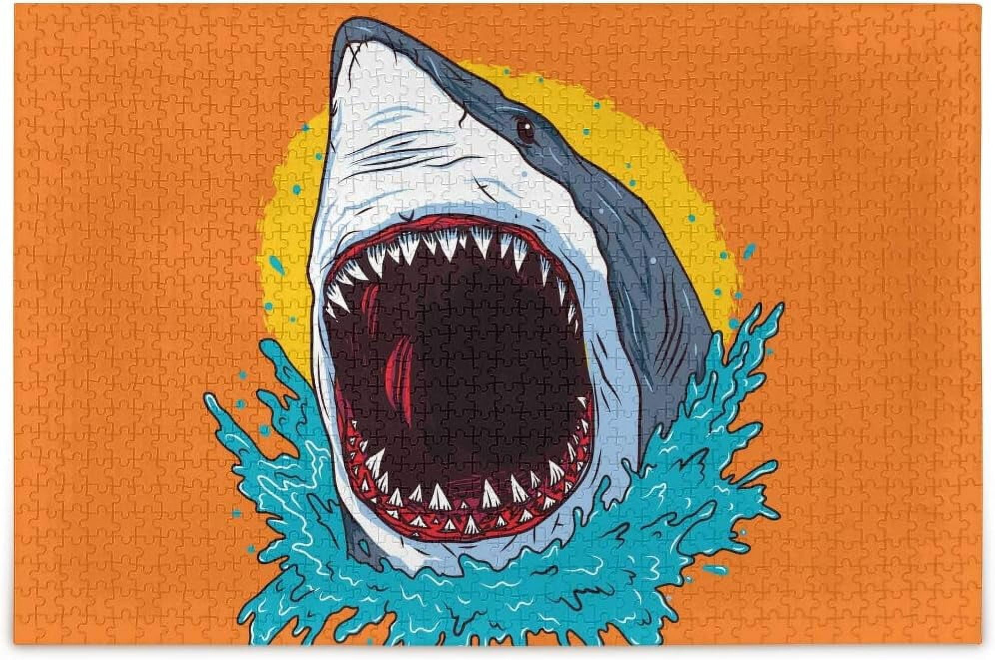 Dreamtimes Cartoon Great White Shark in Sunset Ocean Splash Wave Jigsaw ...