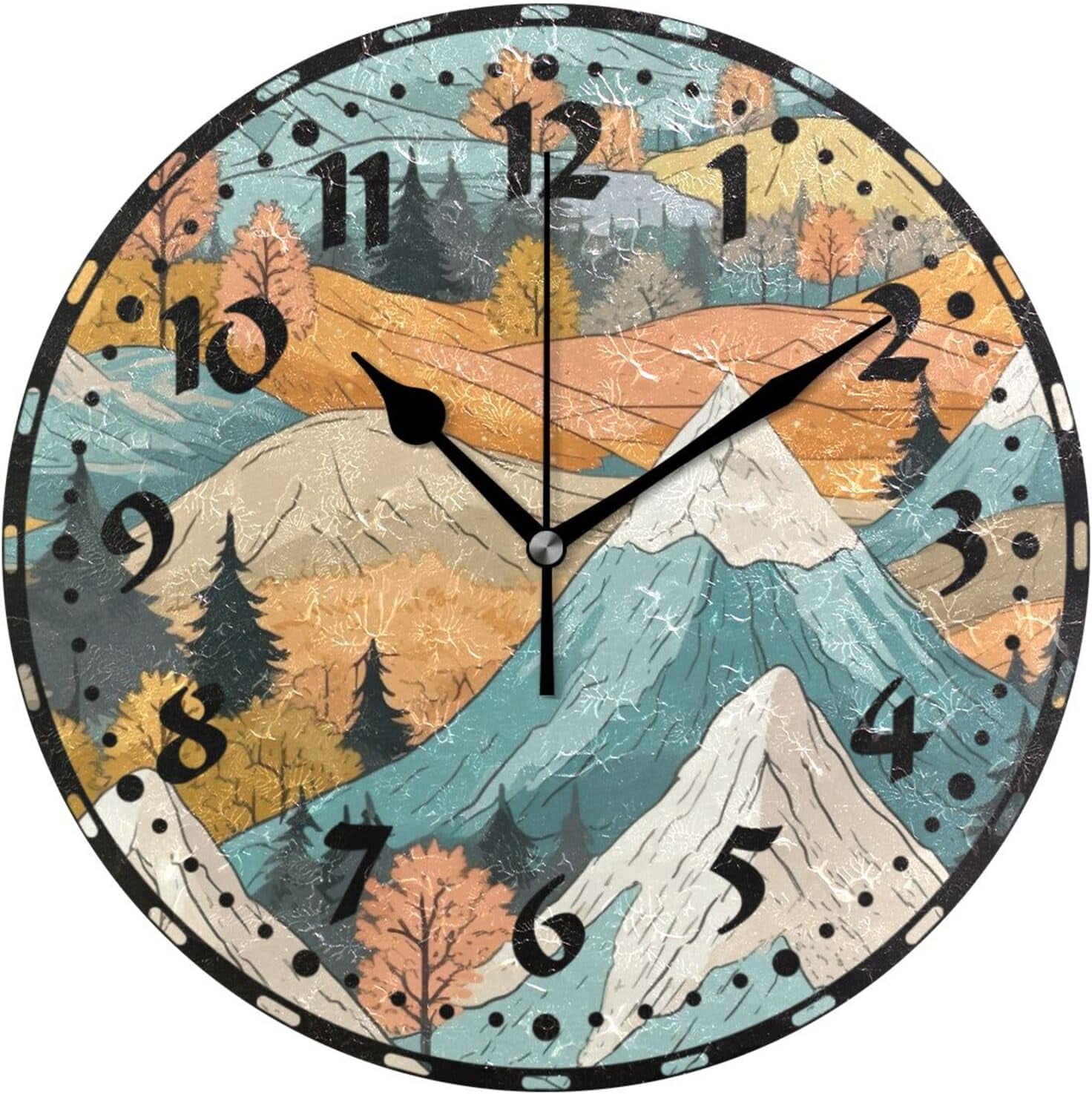 Dreamtimes Cartoon Mountain Pattern Wall Clock, Silent Non Ticking 10 ...