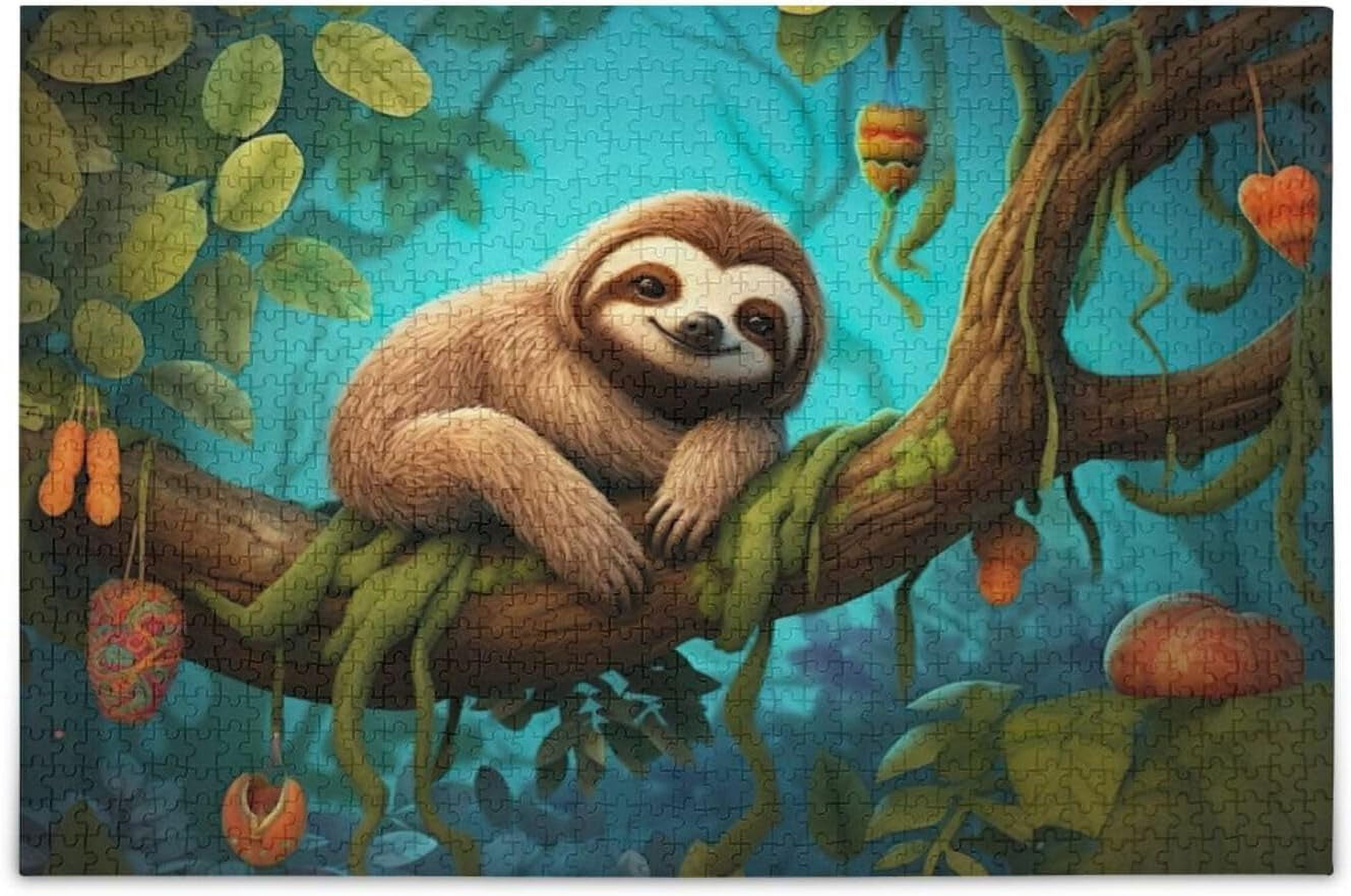 Dreamtimes Cartoon Sloth Green Puzzle 1000 Pieces - Wooden Jigsaw ...