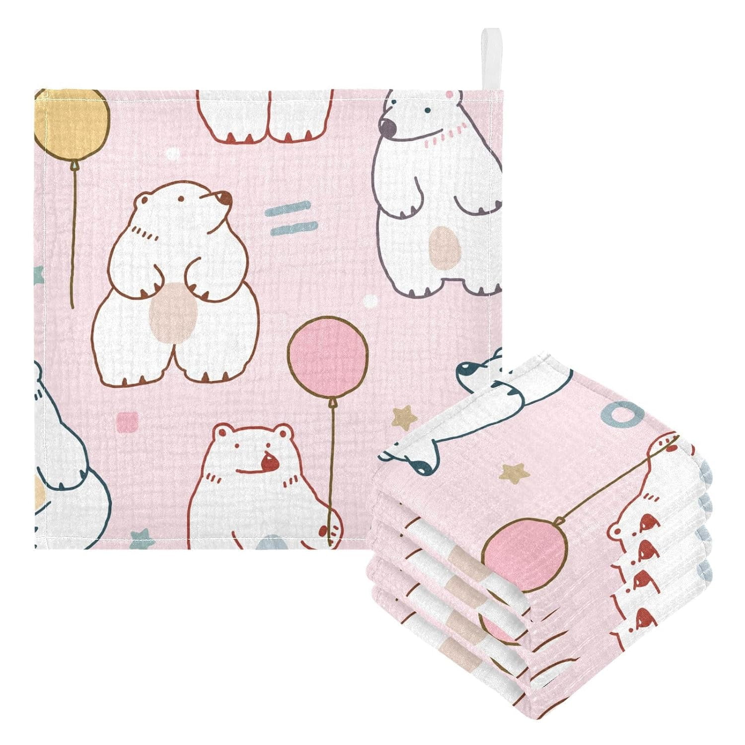 Dreamtimes Cartoon White Bear Baby Muslin Washcloths Face Towel, Pink ...