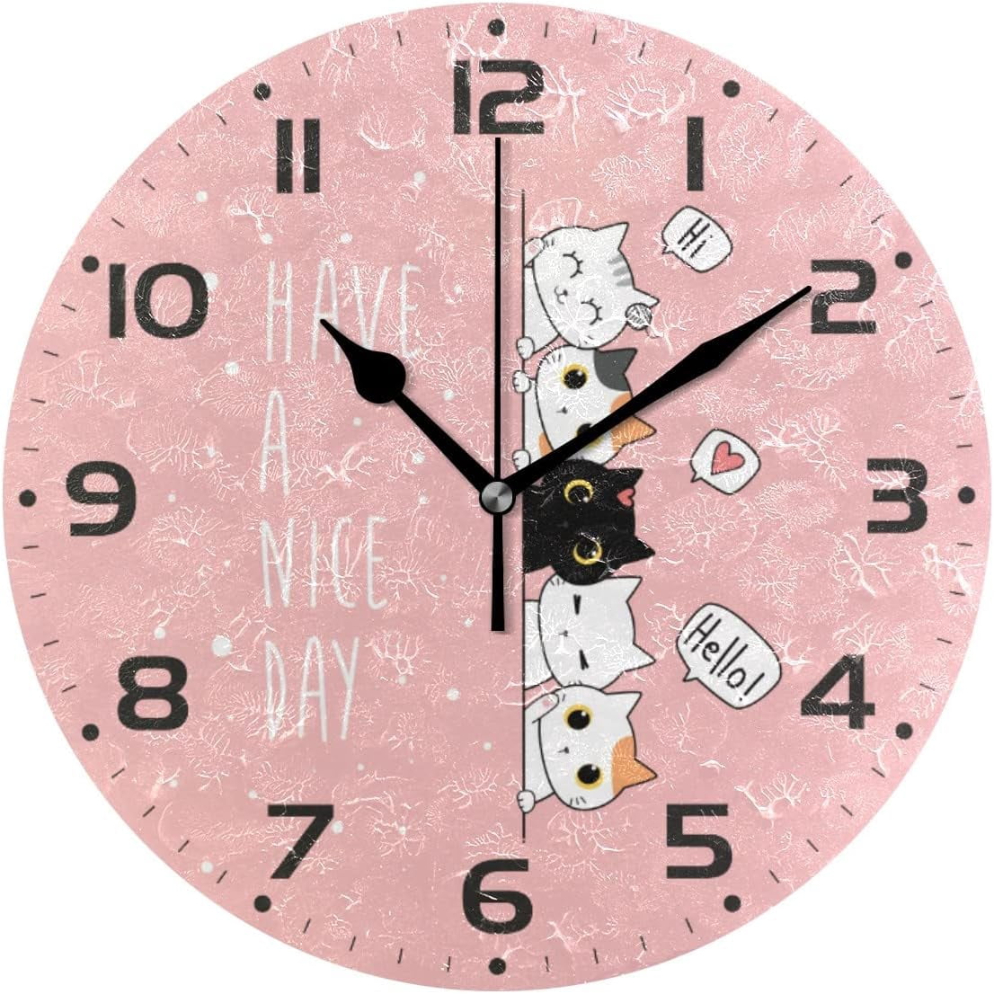 Dreamtimes Cat Kittens Wall Clock, 10 Inch Silent Non Ticking Round ...