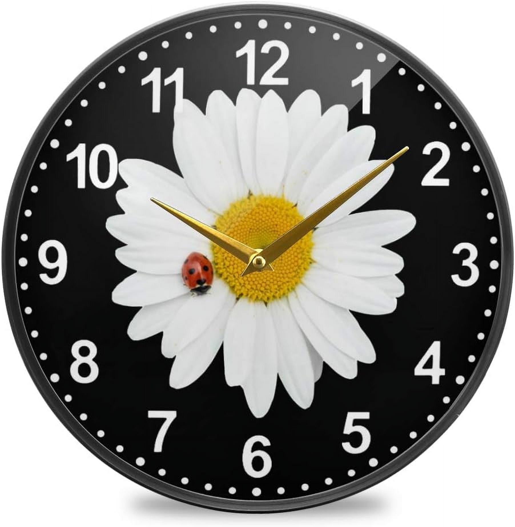 Dreamtimes Chamomile Daisy Flower Ladybug Pattern Wall Clock Silent Non ...