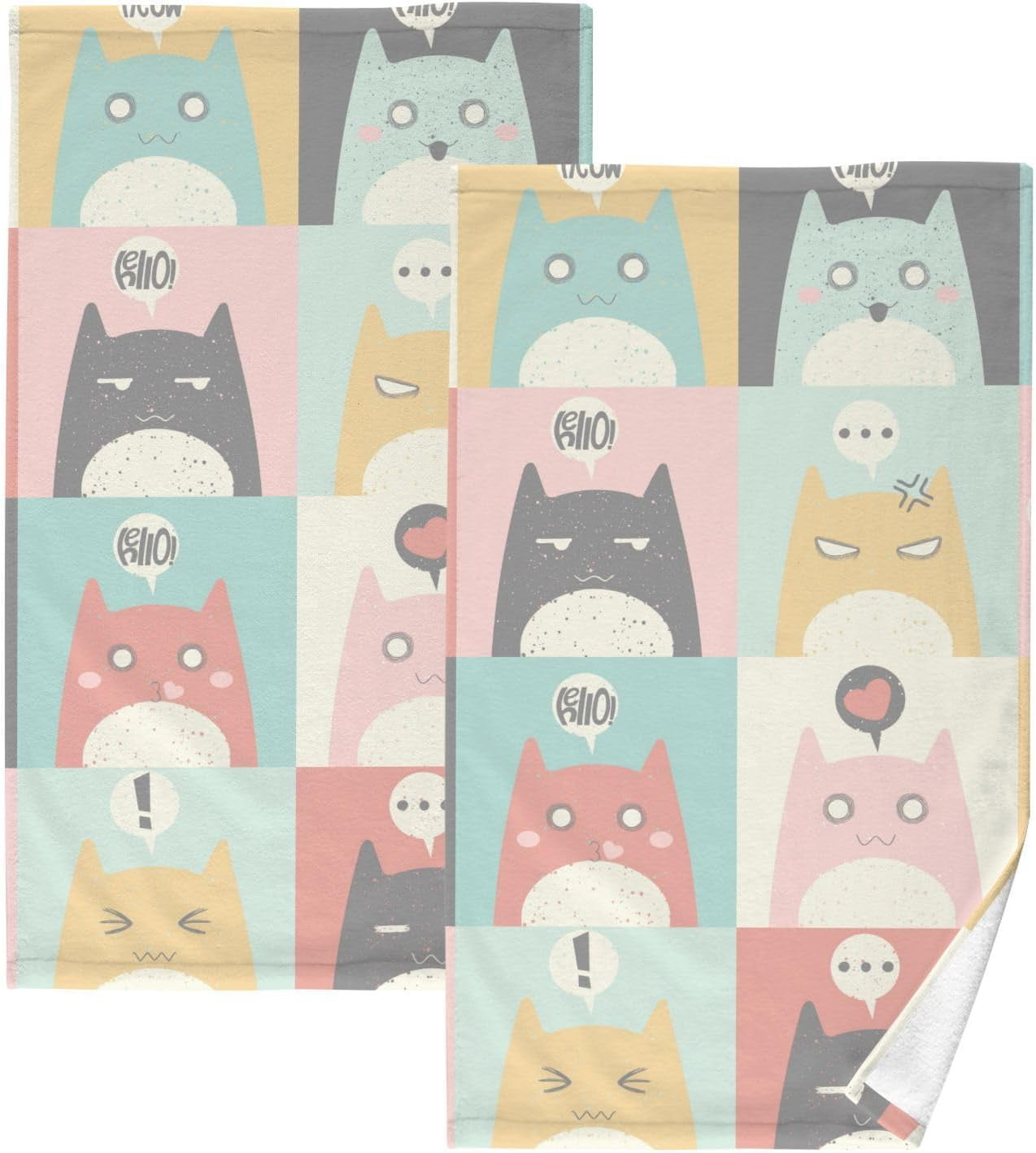 Dreamtimes Checkered Cats Patterned Hand Towels 2 PCS, Cotton Bath ...