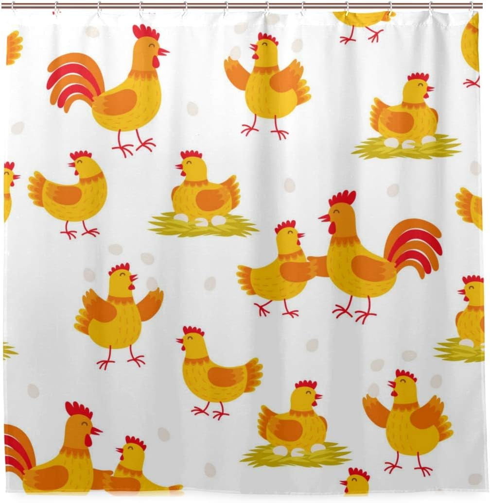 Dreamtimes Cheerful Hens And Roosters Bath Shower Curtain Liners 72x72