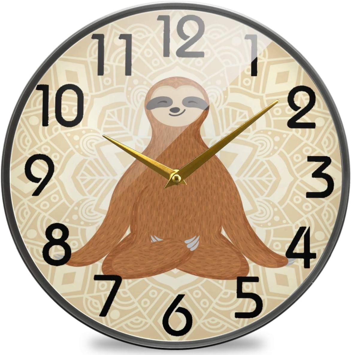 Dreamtimes Chic Cute Yoga Sloth Print Round Wall Clock, 12 Inch Silent ...