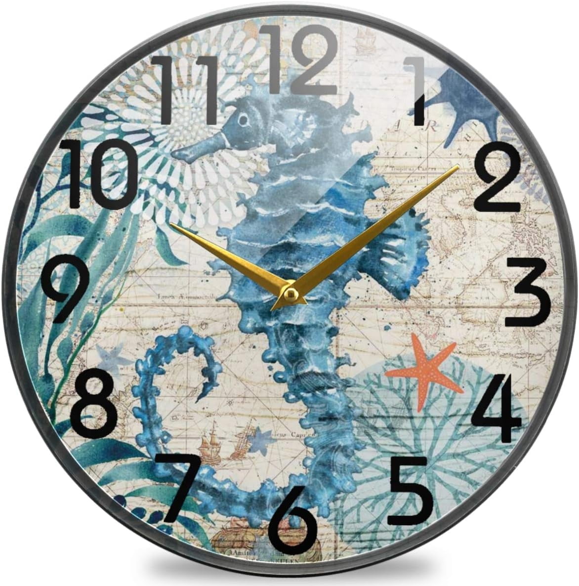 Dreamtimes Chic Vintage Ocean Sea Horse Starfish Map Print Round Wall ...