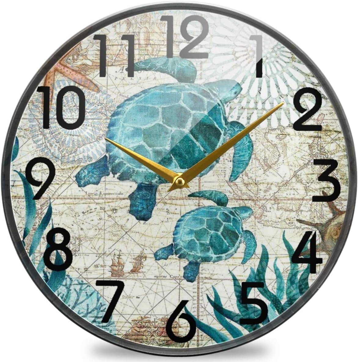Dreamtimes Chic Vintage Ocean Sea Turtles Starfish Map Print Round Wall ...