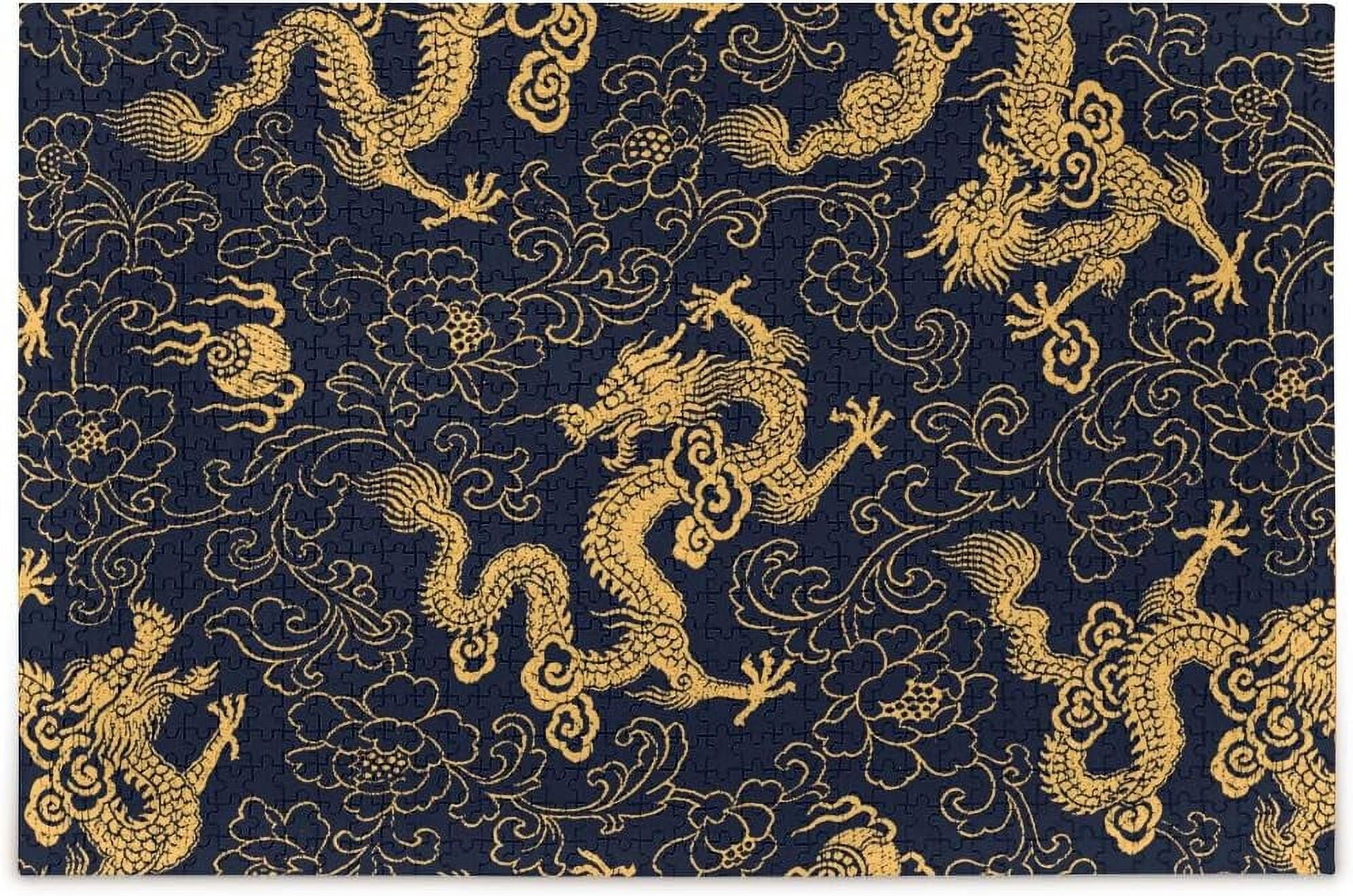 Dreamtimes Chinese Traditional Golden Dragon Peony Flower Pattern ...