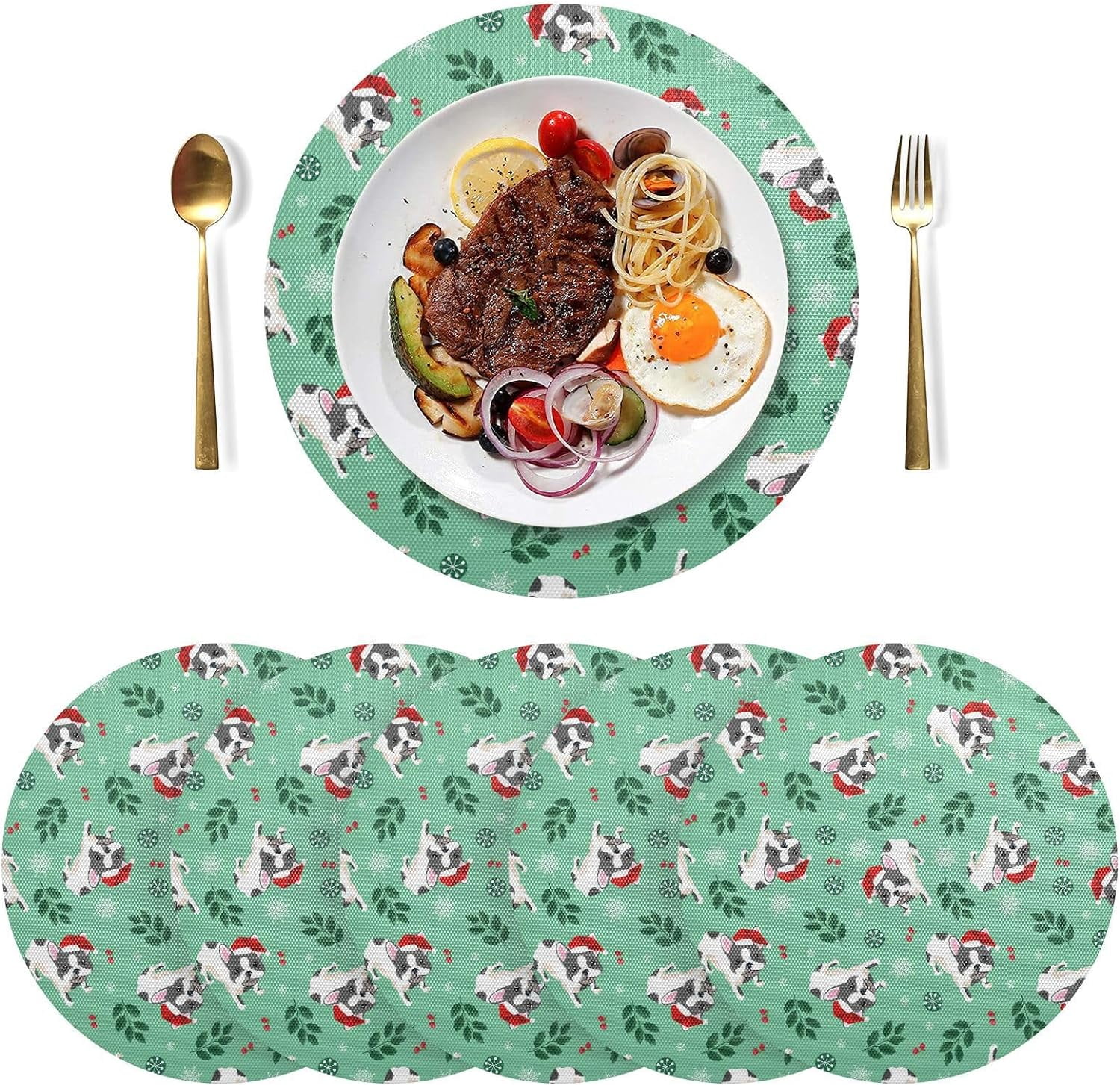 Dreamtimes Christmas Cute Little Dog Placemats Set of 6 Non-Slip Heat ...